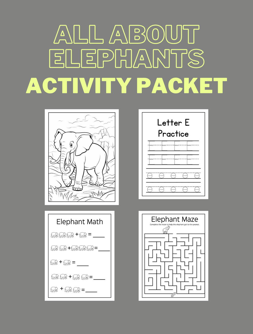 All About Elephants Activity Packet - Math, Literacy, Coloring Fun for ...