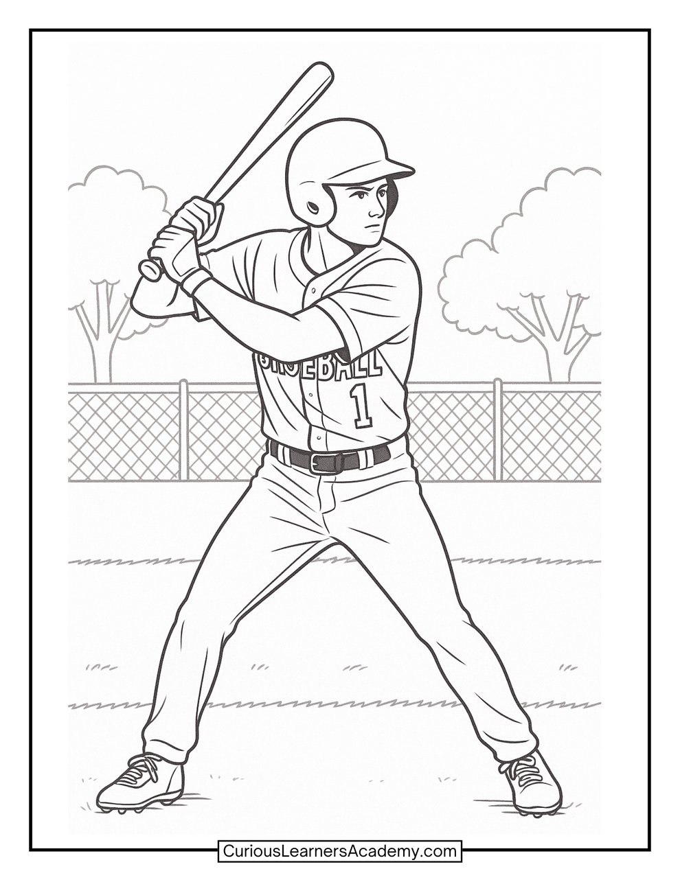 Baseball Batter Coloring Page – Curious Learners Academy