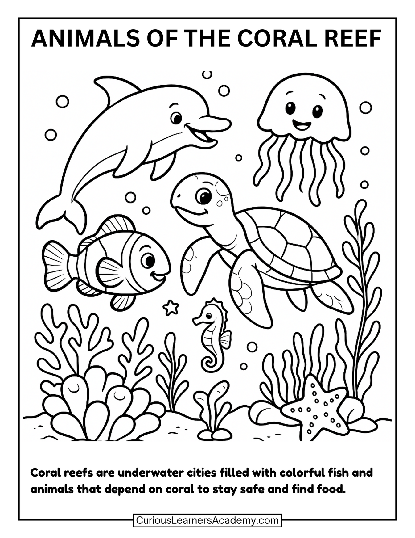 Free Ocean Coloring Page – Animals of the Coral Reef | Marine Science ...