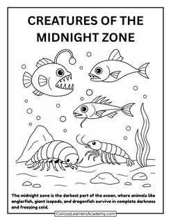 Free Ocean Coloring Page – Creatures of the Midnight Zone | Deep Sea S ...