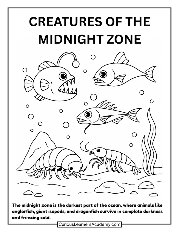 Free Ocean Coloring Page – Creatures of the Midnight Zone | Deep Sea S ...