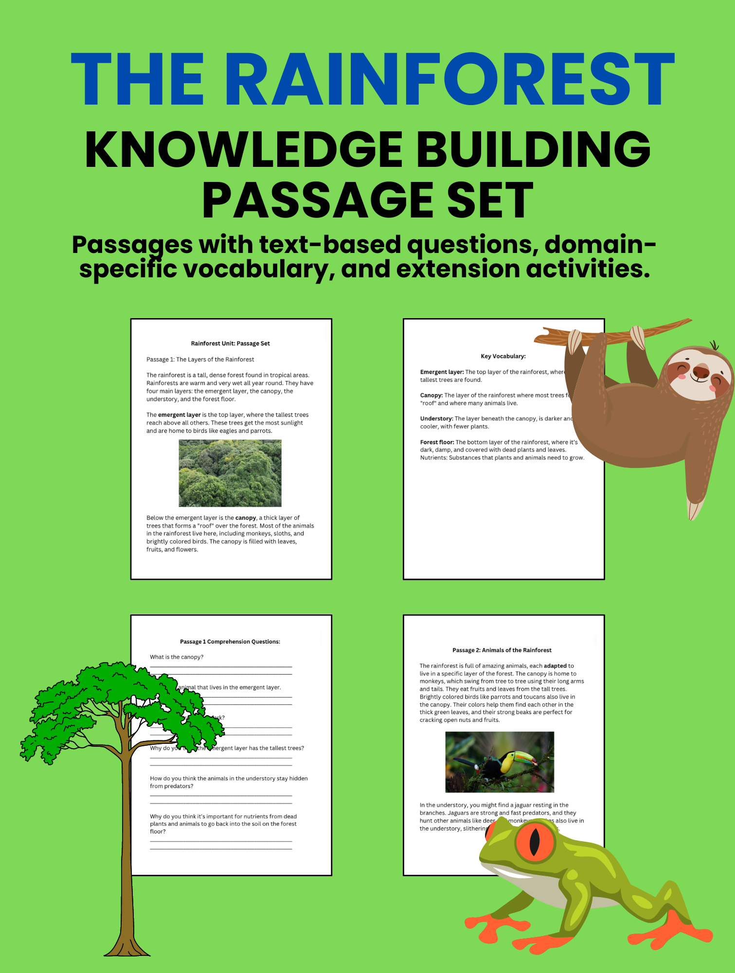 Rainforest Knowledge Building Passage Set and Comprehension Questions ...