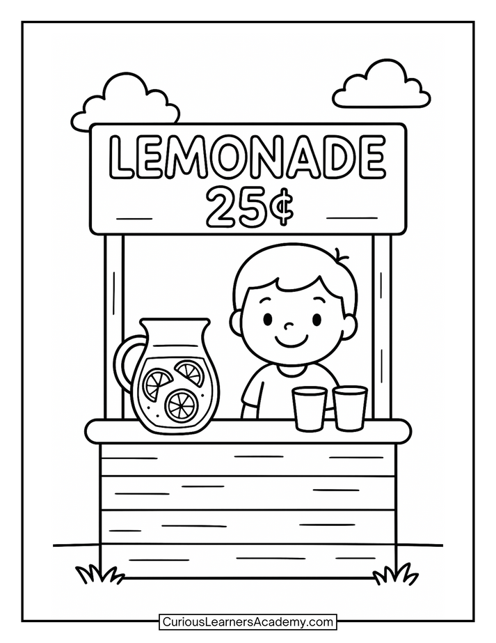 Free Printable Lemonade Stand Coloring Page – Fun Summer Activity for ...